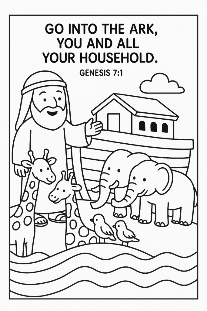 Noah and the Animals Coloring Page Genesis 7:1 - Sermons4Children