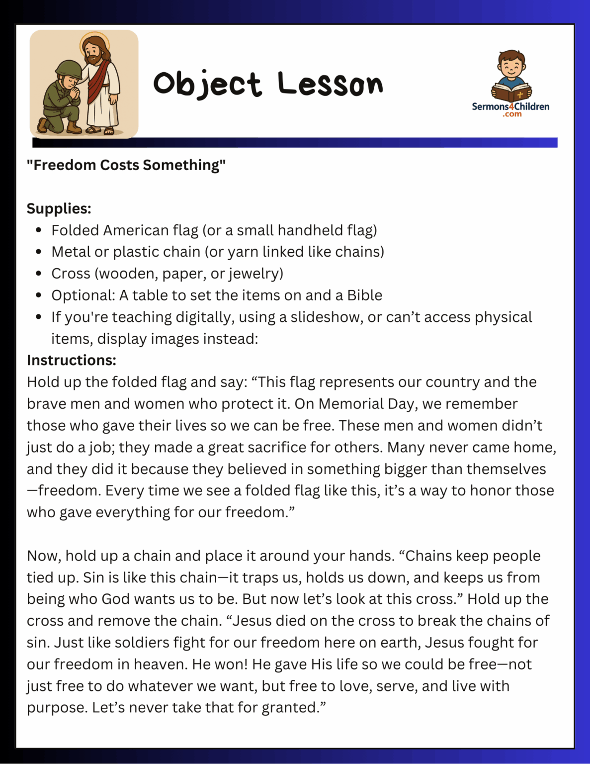 Freedom Isn’t Free: A Powerful Memorial Day Object Lesson for Kids ...